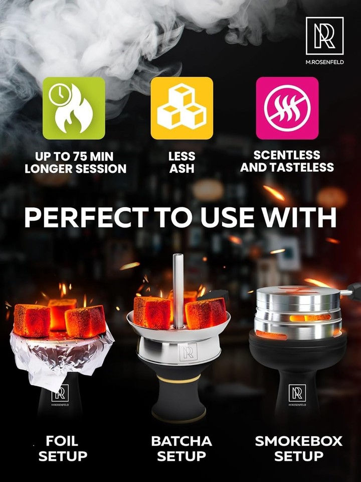 112 pcs Coconut Hookah Charcoal Cubes - 22mm | Long-Lasting 75 Min Burn ...