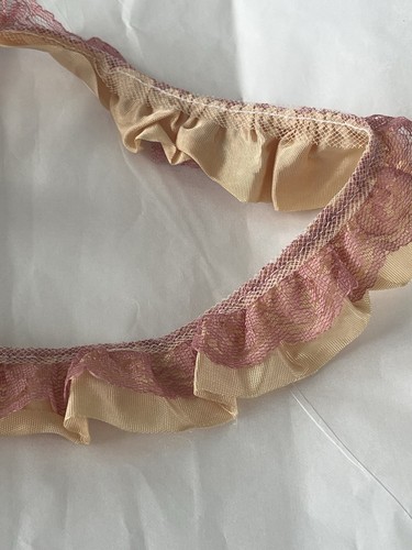 Vintage Lace Ruffles Ruched Ribbon Frilly Trim Edging Peach Pink Rayon ...