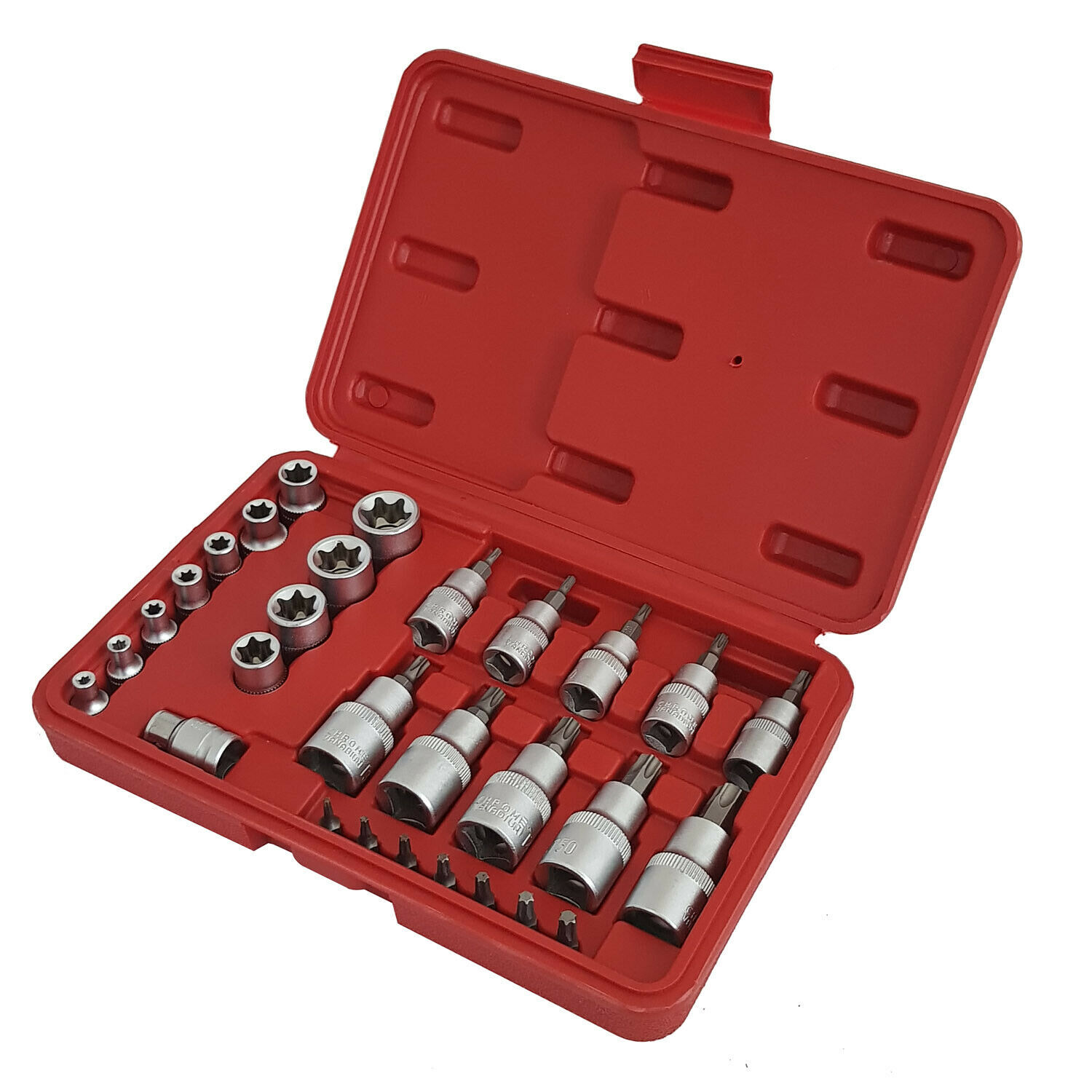 29pc Torx Star Sockets & Bit Set Female CRV E-torx Bits 1/4" 3/8" & 1/2 ...