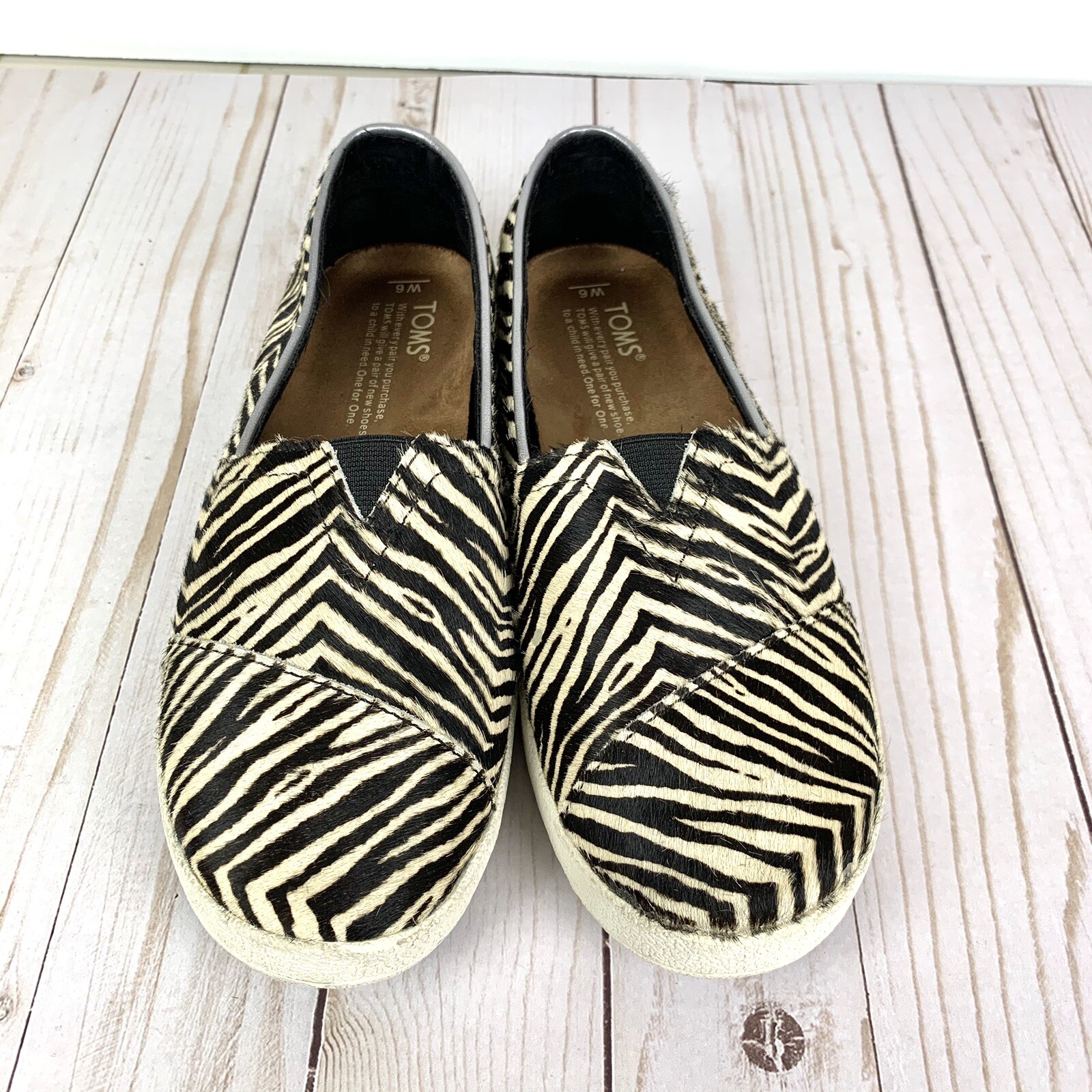 TOMS Avalon Zebra Print Genuine Calf Hair Slip On Sneakers Size 6 | eBay