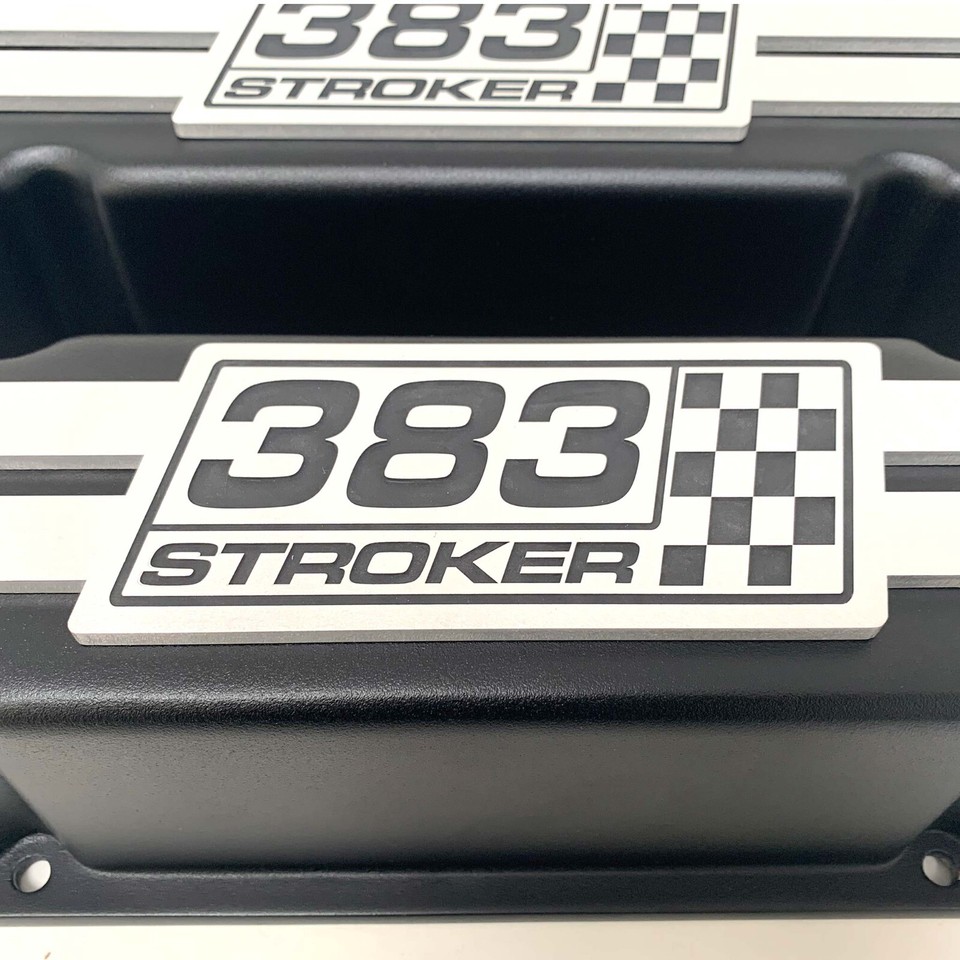 383 STROKER Black Valve Covers & 15" Oval Air Cleaner Kit Engraved Set ...