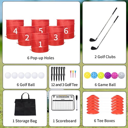 6Pcs Outdoor Backyard Golf Game with 2 Clubs,Portable Golf-Chipping ...