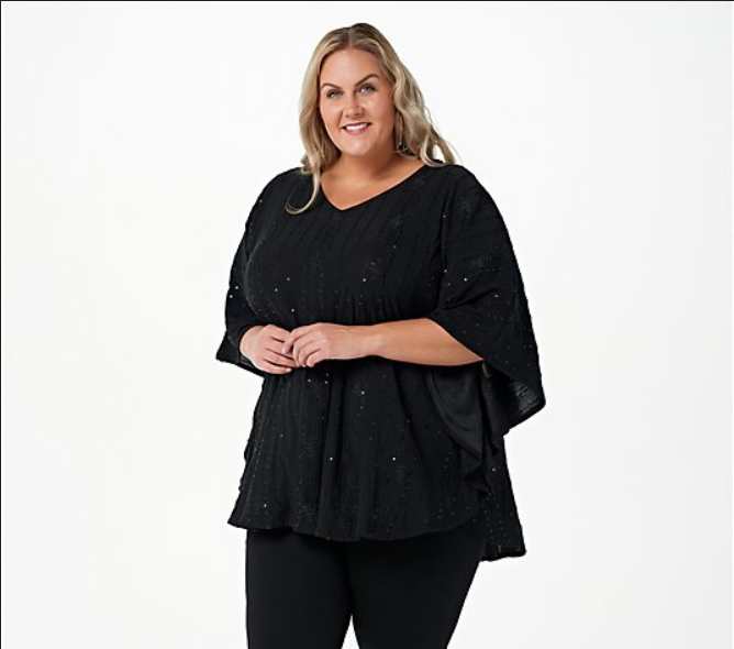 Susan Graver Sequined Lace Scarf Top-Black-Small A384261 | eBay