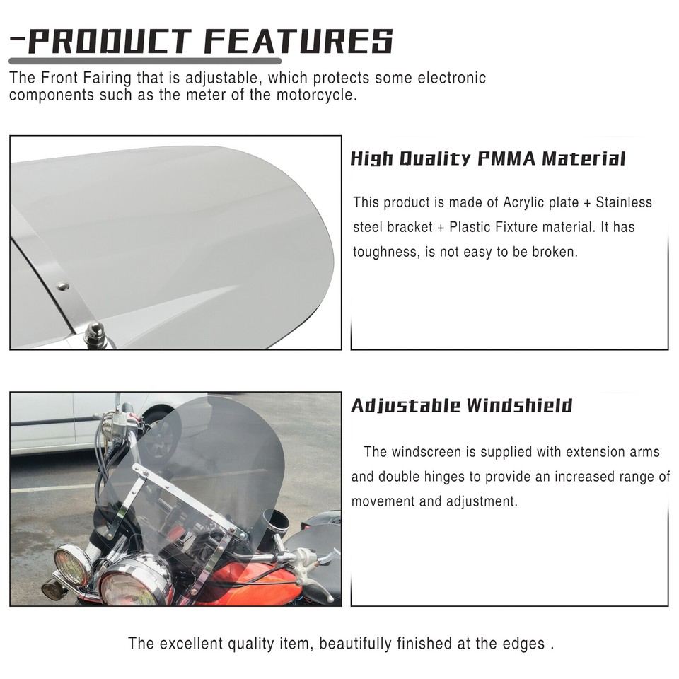 2010-2024 Honda Fury VT1300CX 7/8" 1" Handlebar Smoke Windshield ...