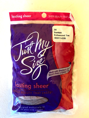 Just My Size Lasting Sheer Pantyhose Size 3X Color: Suntan Enhanced Toe ...
