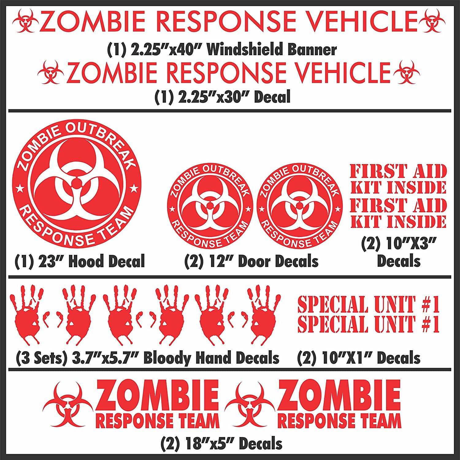 Zombie Outbreak Response Team 17 Piece Vinyl Decal Set Kit Car Truck ...