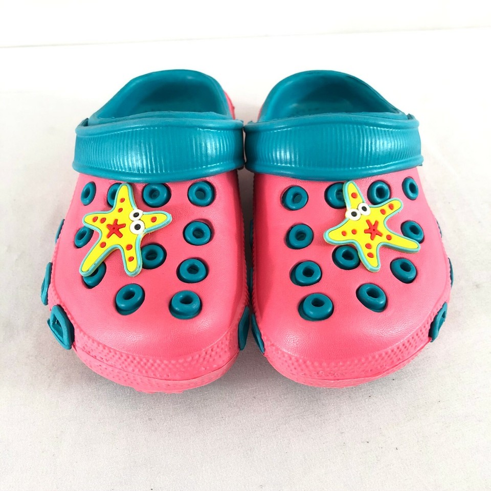 Toddler Girls Rubber Clogs Slip On Water Friendly Starfish Pink Blue 26 ...