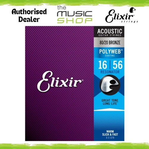 2 x Elixir Polyweb Acoustic Guitar Strings, 80/20 Bz, Resonator, 16-56 ...