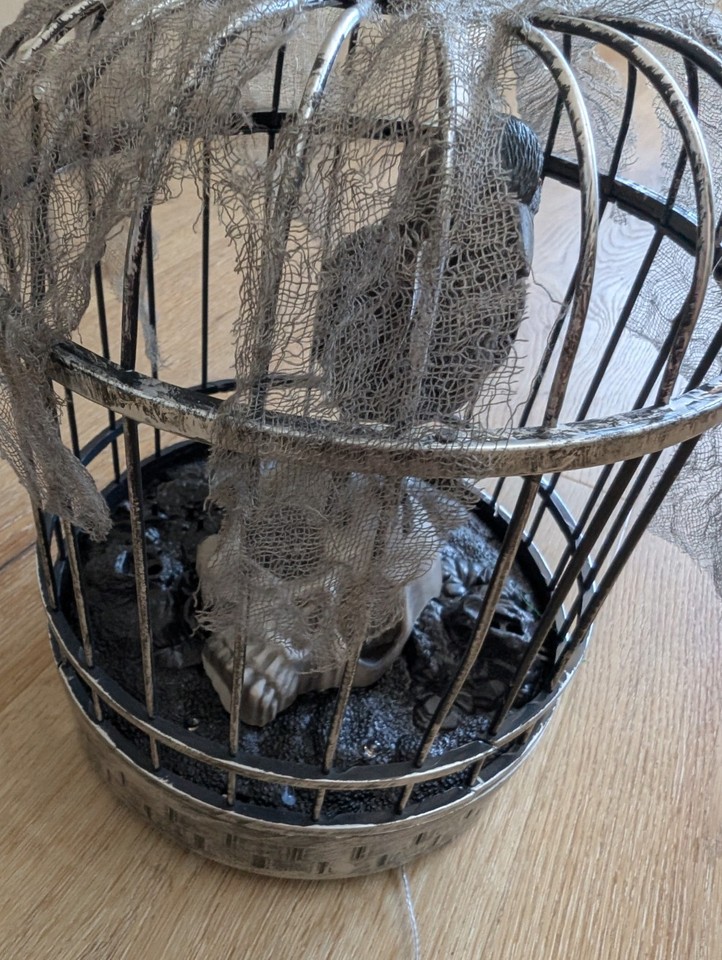 Halloween Talking Animated Raven /Crow In Bird Cage Standing On Skull ...