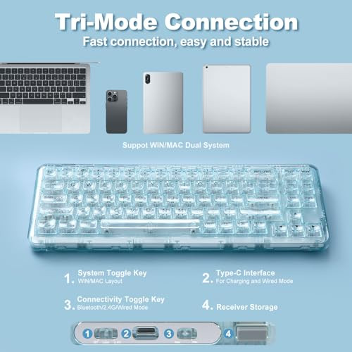 X71 Wireless Hot Swappable Transparent Mechanical Keyboard with Clear ...