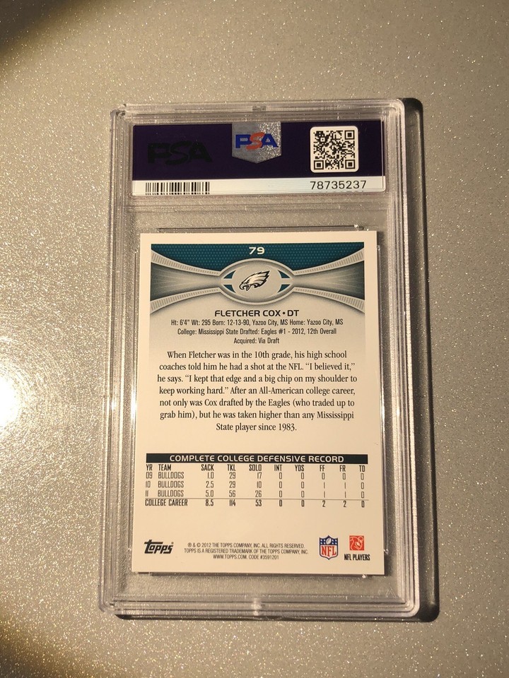 2012 Fletcher Cox Rookie PSA 10 Topps #79 RC Eagles 💎 Gem Mint FHOF Pop ...