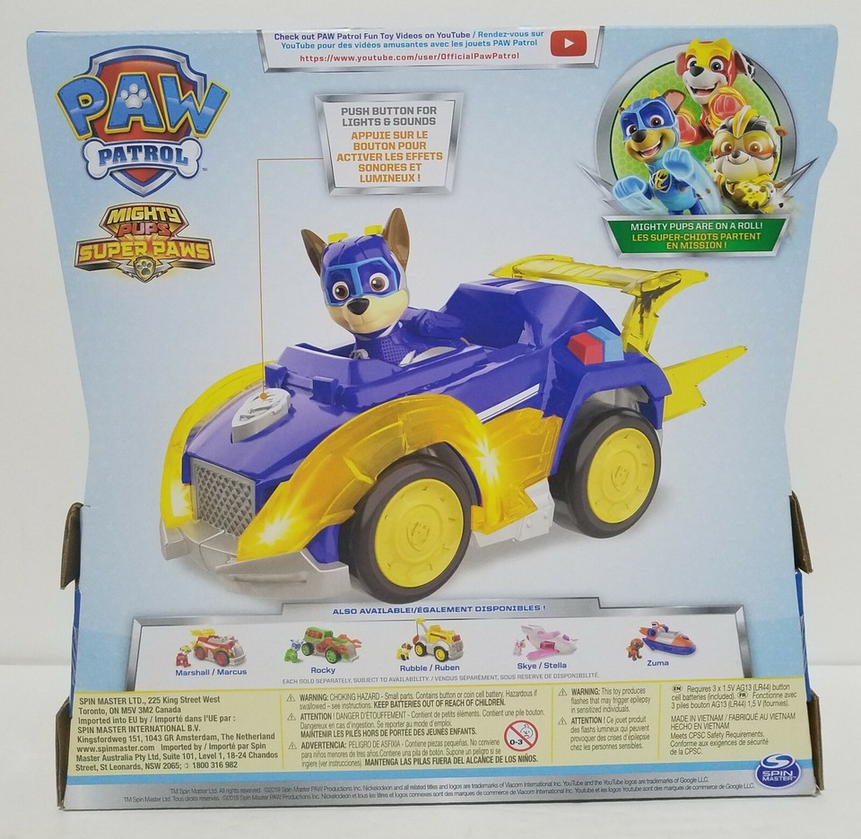 Paw Patrol MIGHTY PUPS SUPER PAWS Deluxe Vehicle CHASE Lights and ...