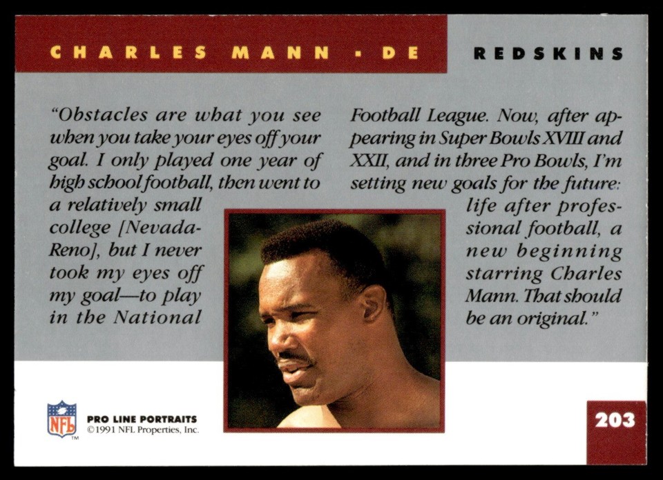 1991 Pro Line Portraits #203 Charles Mann Washington Redskins | eBay