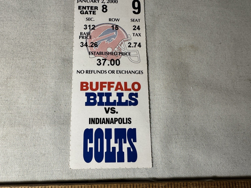Jan 2 2000 Buffalo Bills vs Indianapolis Colts Game Ticket Stub NFL ...
