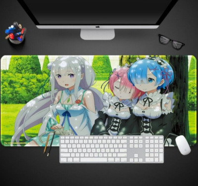 gaming mouse pad, large mat with non-slip base Re: zero Emilia, Ram ...
