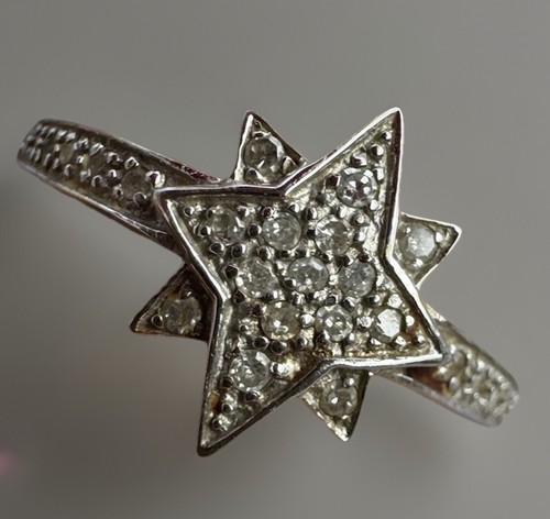 14ct White Gold 585 Diamond Two-Layer Star Stacked Starburst Design ...
