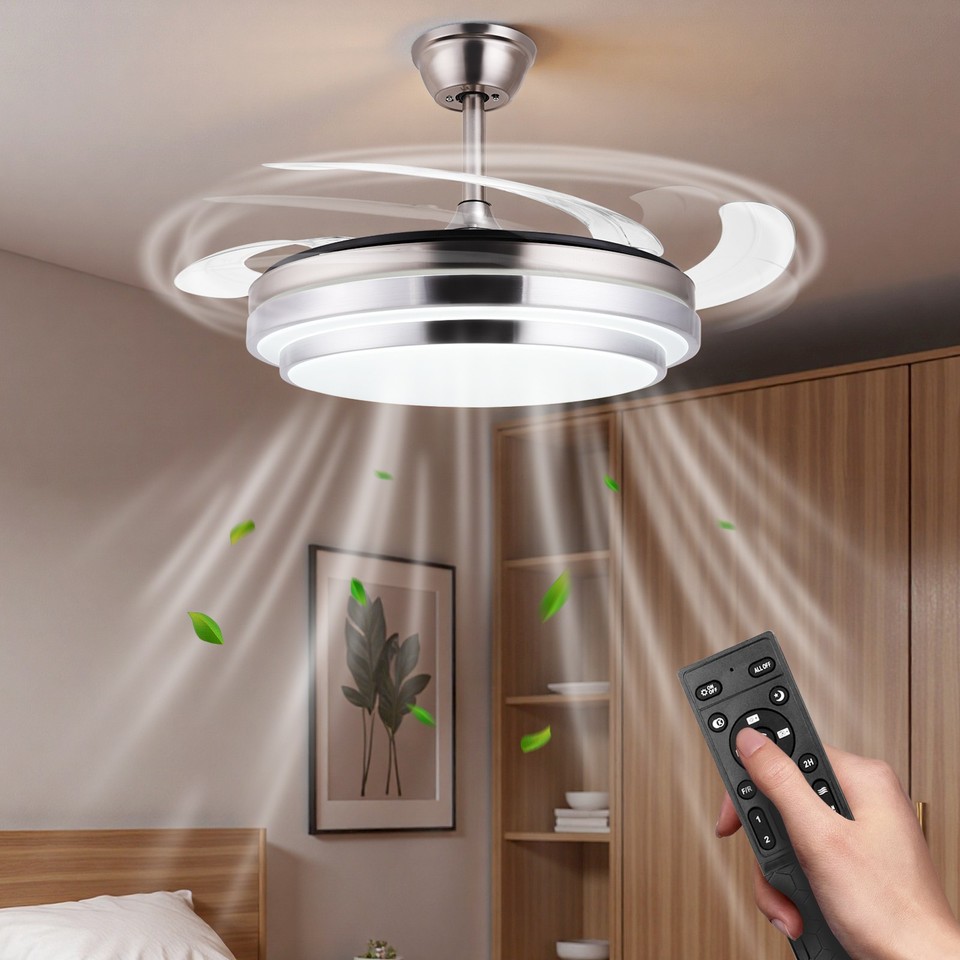 20" Smart Retractable Ceiling Fan Light w/ 3-Color Dimmable LED Light ...