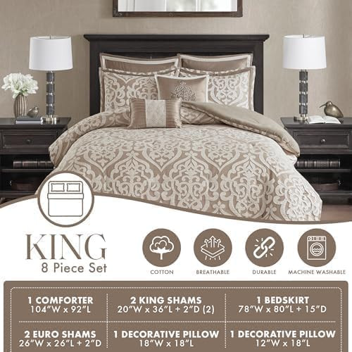 Odette Cozy Comforter Set Jacquard Damask Medallion Design - Modern All ...