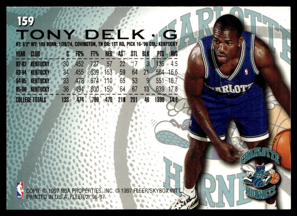1996-97 Fleer Tony Delk Rookie Charlotte Hornets #159 | eBay