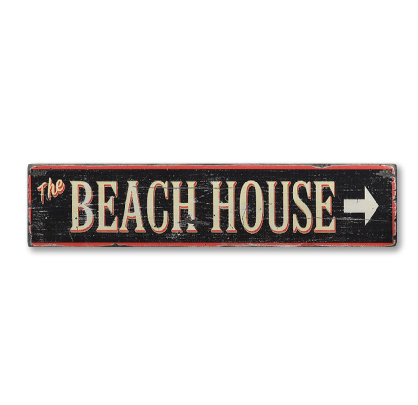The Beach House Directional Sign - Rustic Hand Made Distressed Wood | eBay