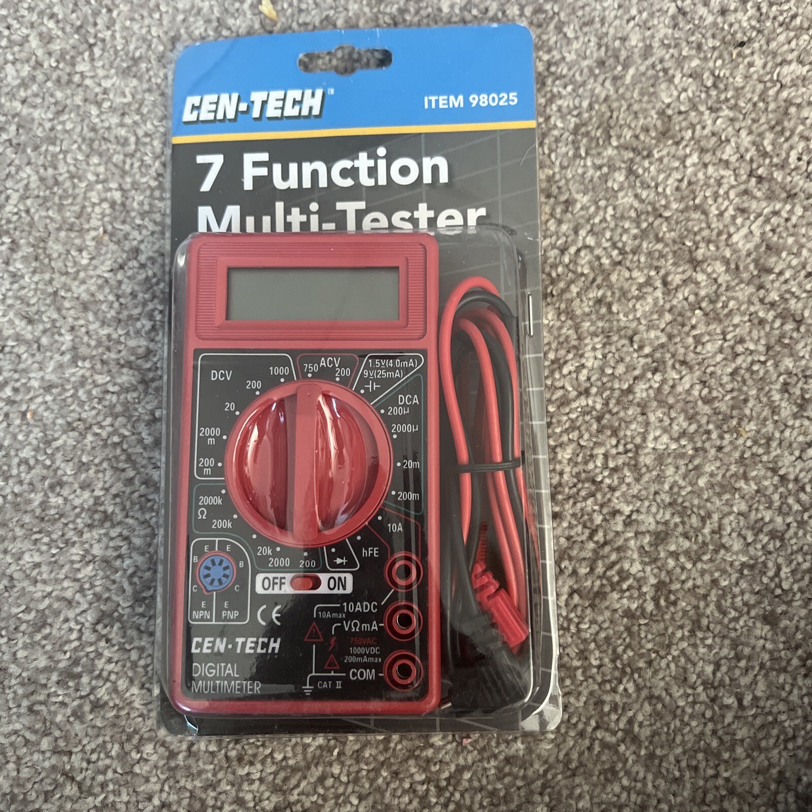 Cen-Tech 7 Function Digital Multi-Tester #98025 Multimeter with Leads ...