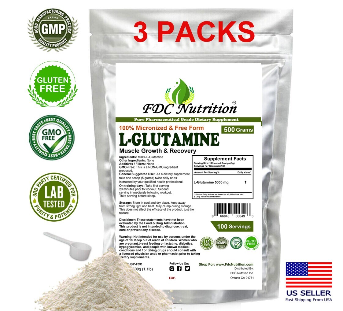 3 PACKS L-GLUTAMINE POWDER 1.1 lb (500g) KOSHER PHARMACEUTICAL GRADE | eBay