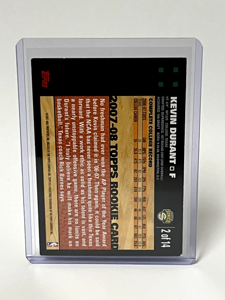 2007-08 Topps Kevin Durant White Rookie Card #2 SUPERSONICS THUNDER ...