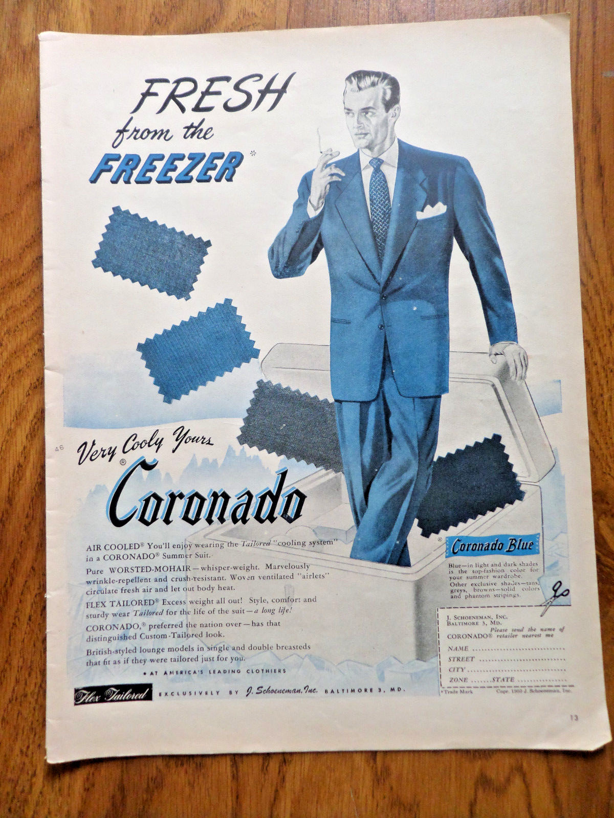 1950 Coronado Suits Fashion Ad Coronado Blue Air Cooled Fresh from the ...