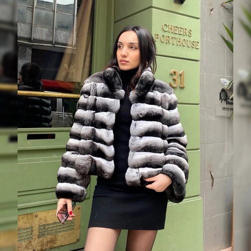 Women Natural Fur Coat Real Rex Rabbit Fur Stand Collar Short Jackets ...