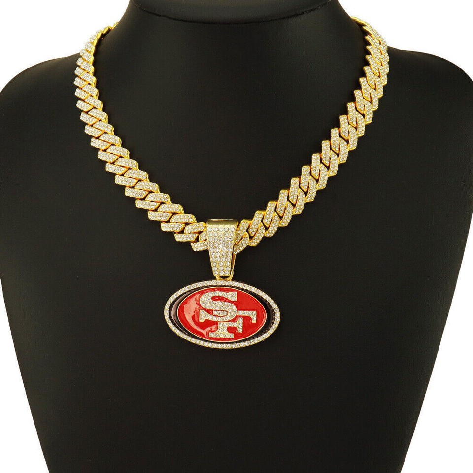 20" Chain SAN FRANCISCO 49ER GEM NECKLACE Gold Silver Team Bling Hip ...