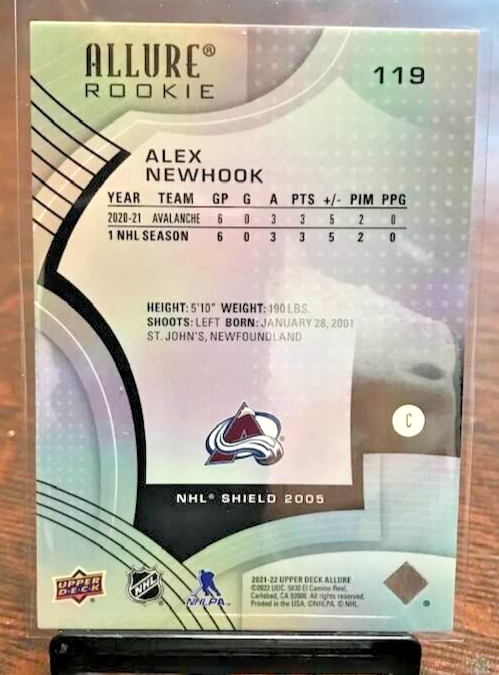 2021-2022 Upper Deck Allure NHL Shield 2005 #119 Alex Newhook Rookie ...