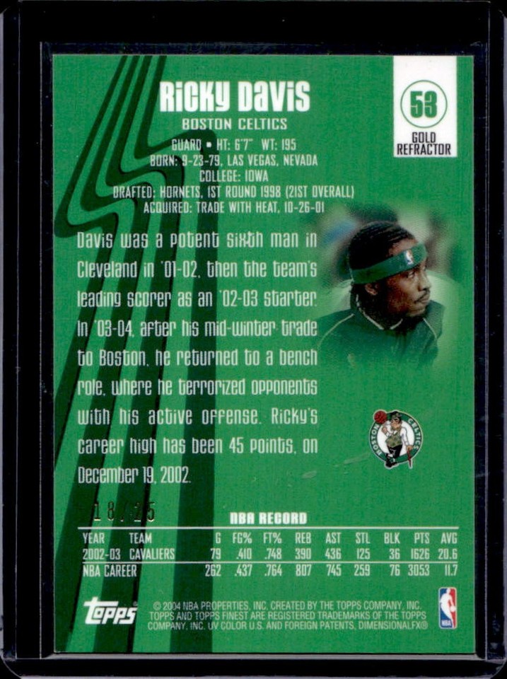 2003-04 Finest Ricky Davis Refractor Gold #/25 Celtics | eBay