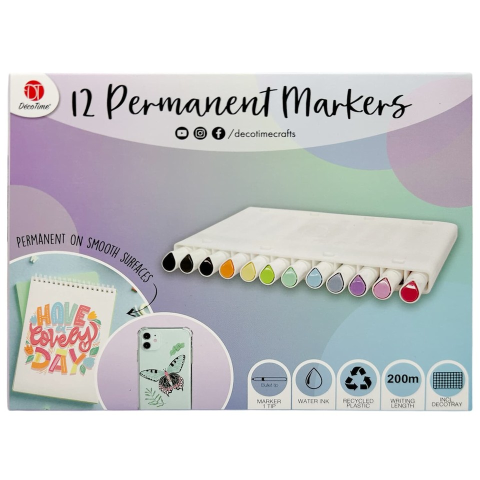 12pk Decotime Permanent Markers Made With Water Ink With Storage ...