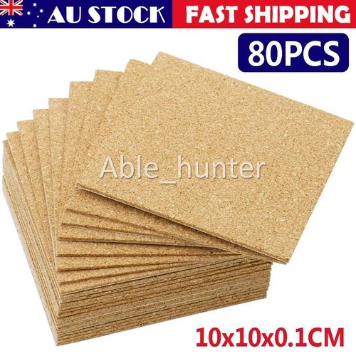 80x Self-adhesive Cork Coasters Square Cork Mats Cork Backing Sheet DIY ...
