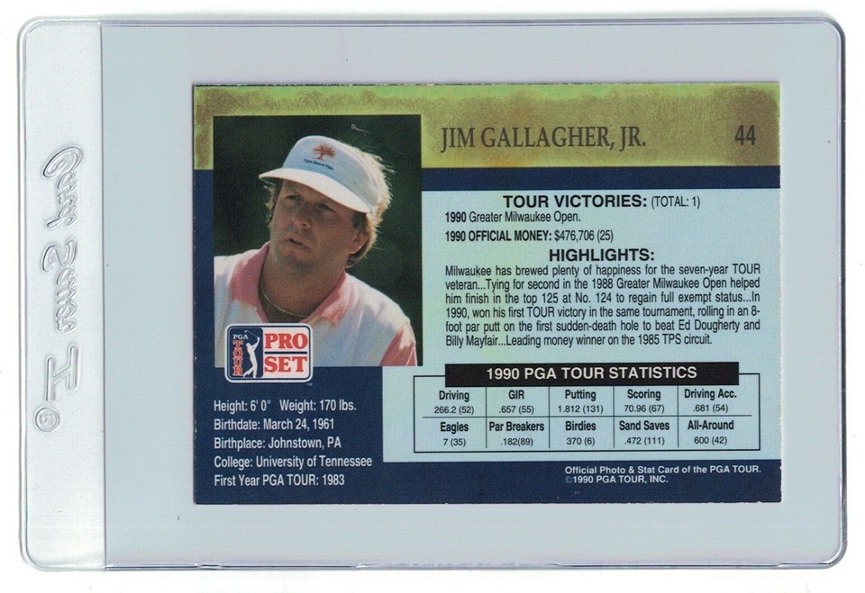 JIM GALLAGHER JR Signed 1990 PRO SET PGA Tour Golf CARD #44 Tennessee ...