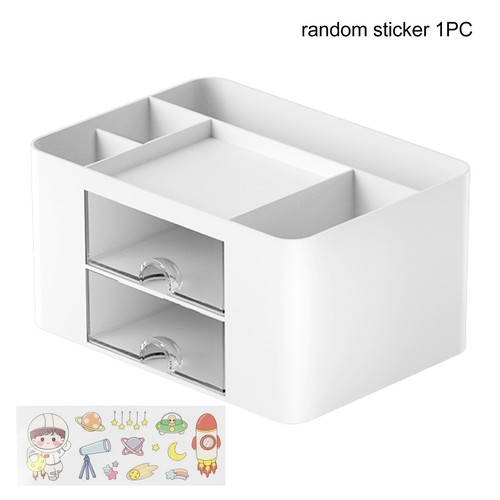 2 Drawers Desk Organizer With Sticker School Storage Box Jewelry Space ...