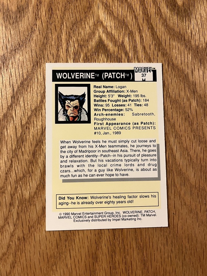 1990 Marvel Comics Super Heroes Trading Card #37 Wolverine Patch | eBay