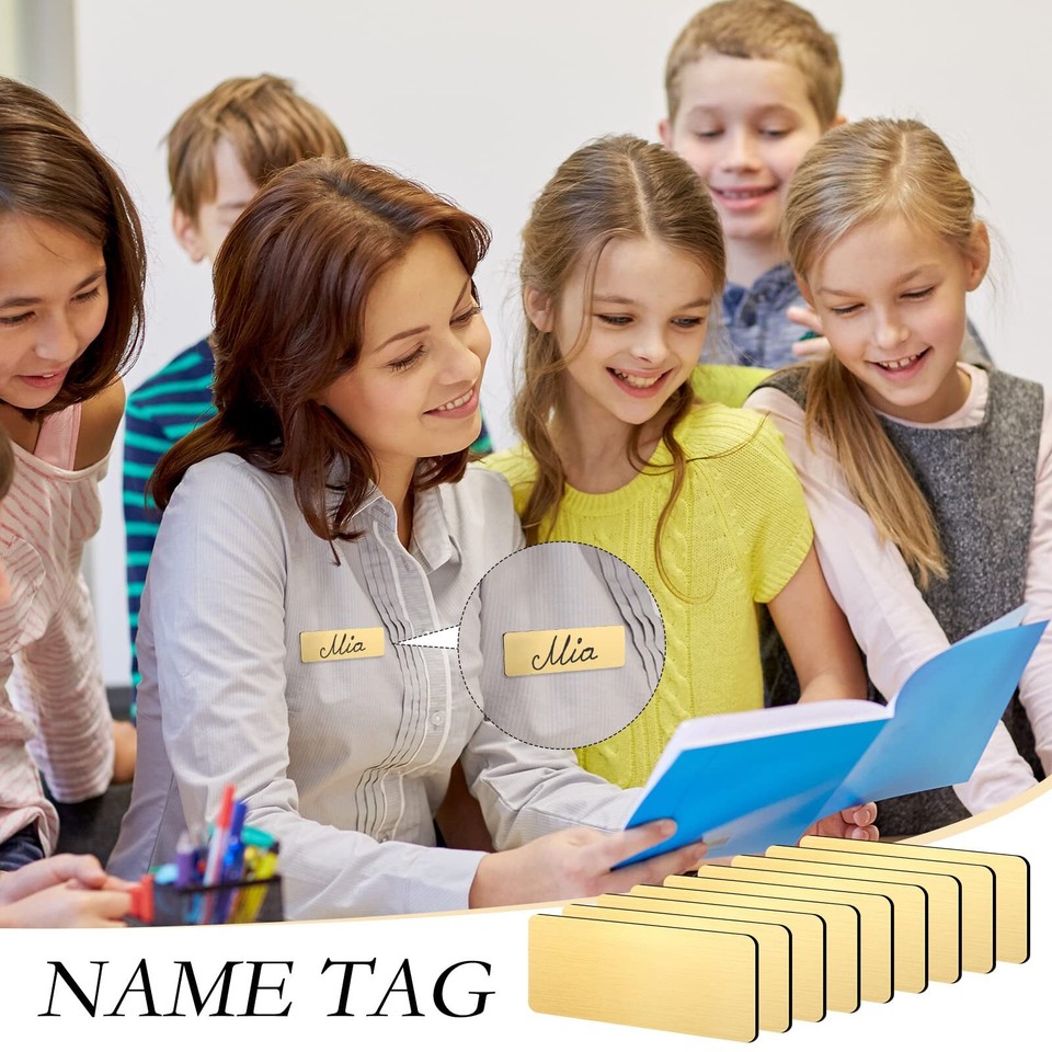 50 Pcs Name Tag Badge Blanks 1 x 3 Brushed Gold Round Corners Pin DIY ...