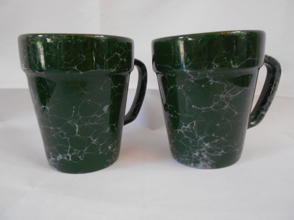 TN Green Coffee Mugs Made In USA Marbling Vintage 4 1/2 inch Set of 2 ...