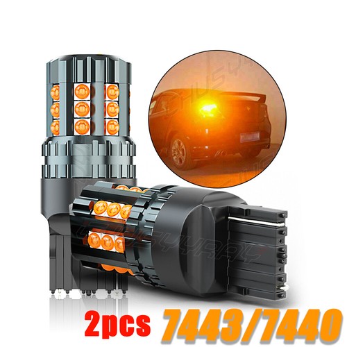 2x 7443 7440AL Amber Yellow 24-LED Bulbs for DRL & Front Turn Signal ...