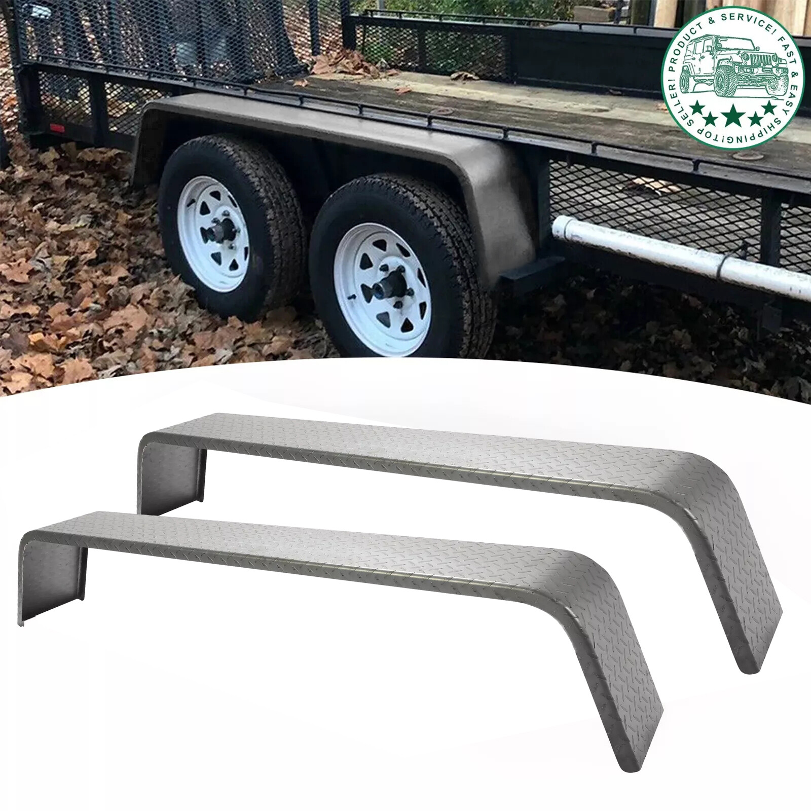 (2) Tandem Axle Trailer Fenders Diamond Tread Plate For 13"-15" Tires ...
