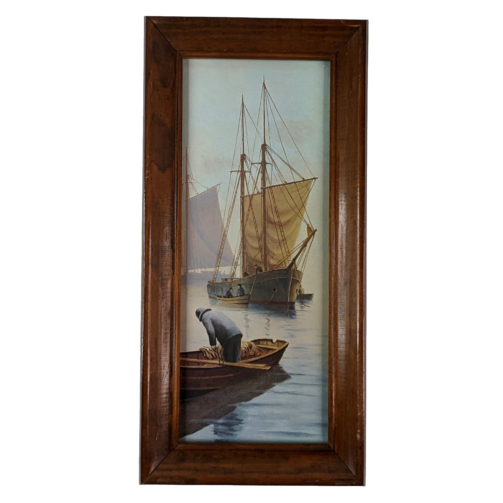 Vnt Frederick Fields Litho Print 70s Nautical Boats Framed Fishermen At ...
