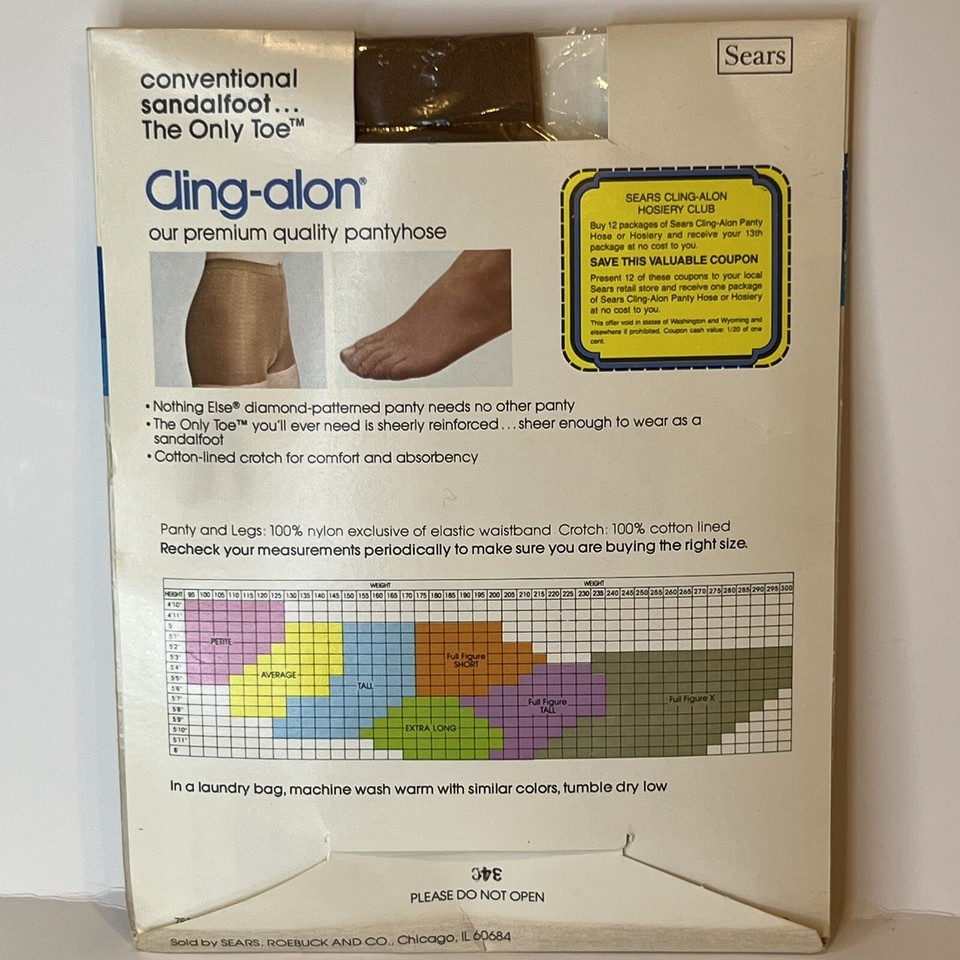 VTG Cling-alon Nothing Else Pantyhose Sandstone Size Tall Sears ...