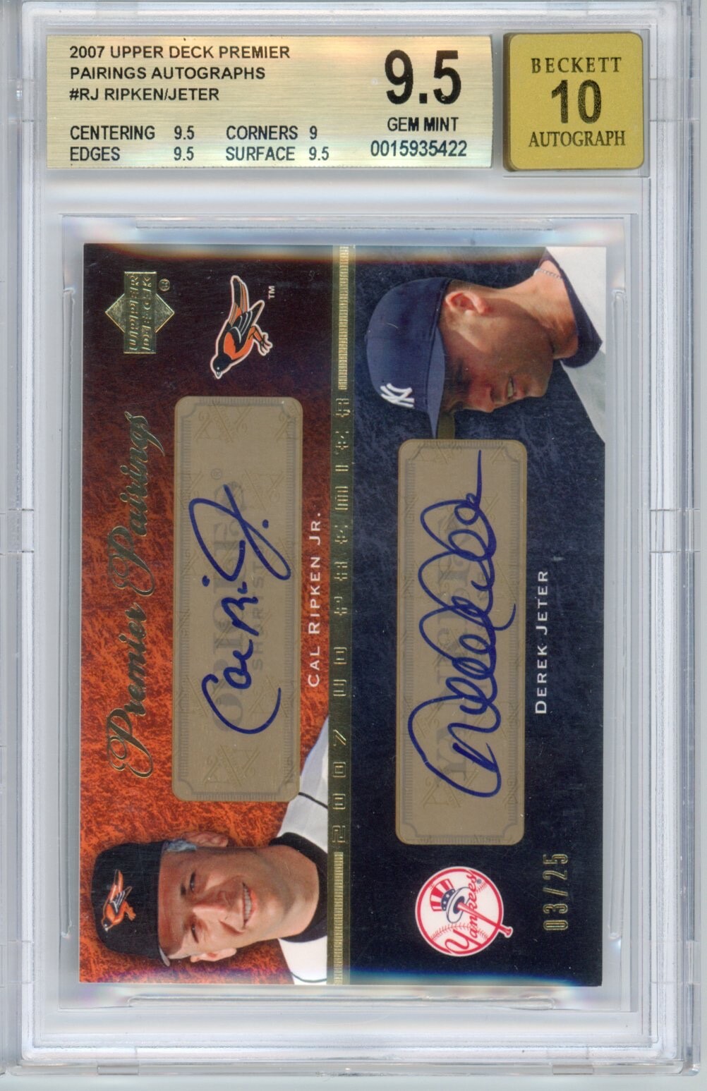 2007 Upper Deck Premier * DEREK JETER CAL RIPKEN JR * Dual Auto #/25 ...