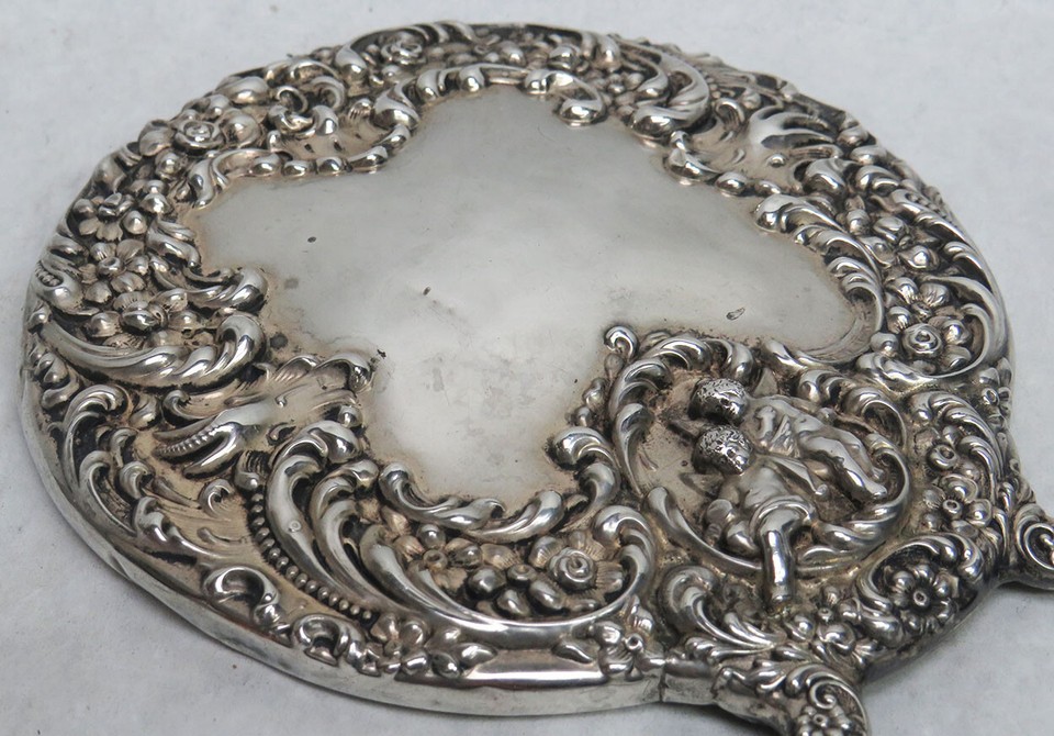 ART NOUVEAU ERA UNGAR BROTHERS STERLING SILVER REPOUSSE' HAND MIRROR | eBay