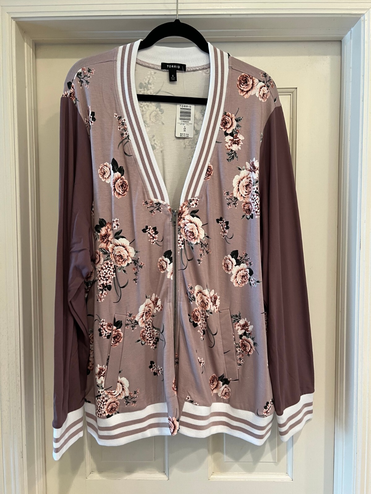NWT TORRID Mauve Floral Ponte Bomber Style Jacket * Size 4 / 4x 26 MSRP ...