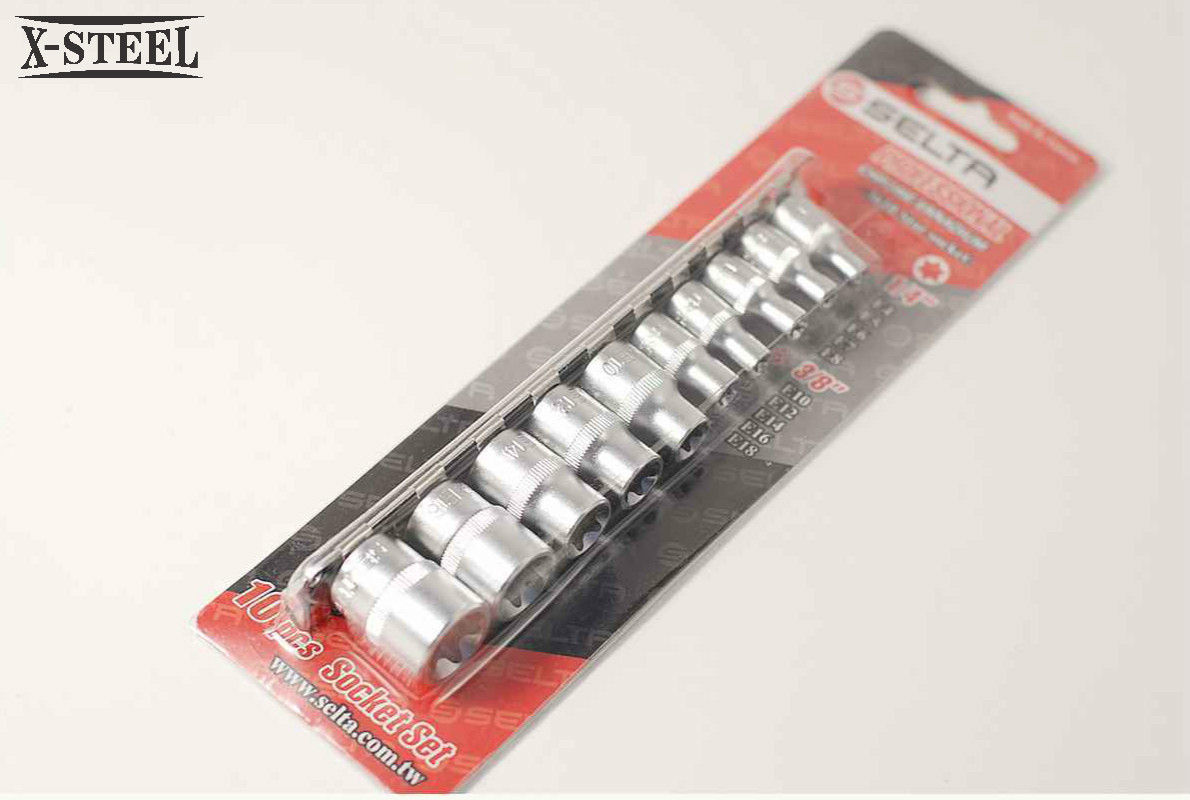 Selta Taiwan 10pc 1/4" & 3/8" Dr. Torx E-Star Female Socket Set: E4-E18 ...