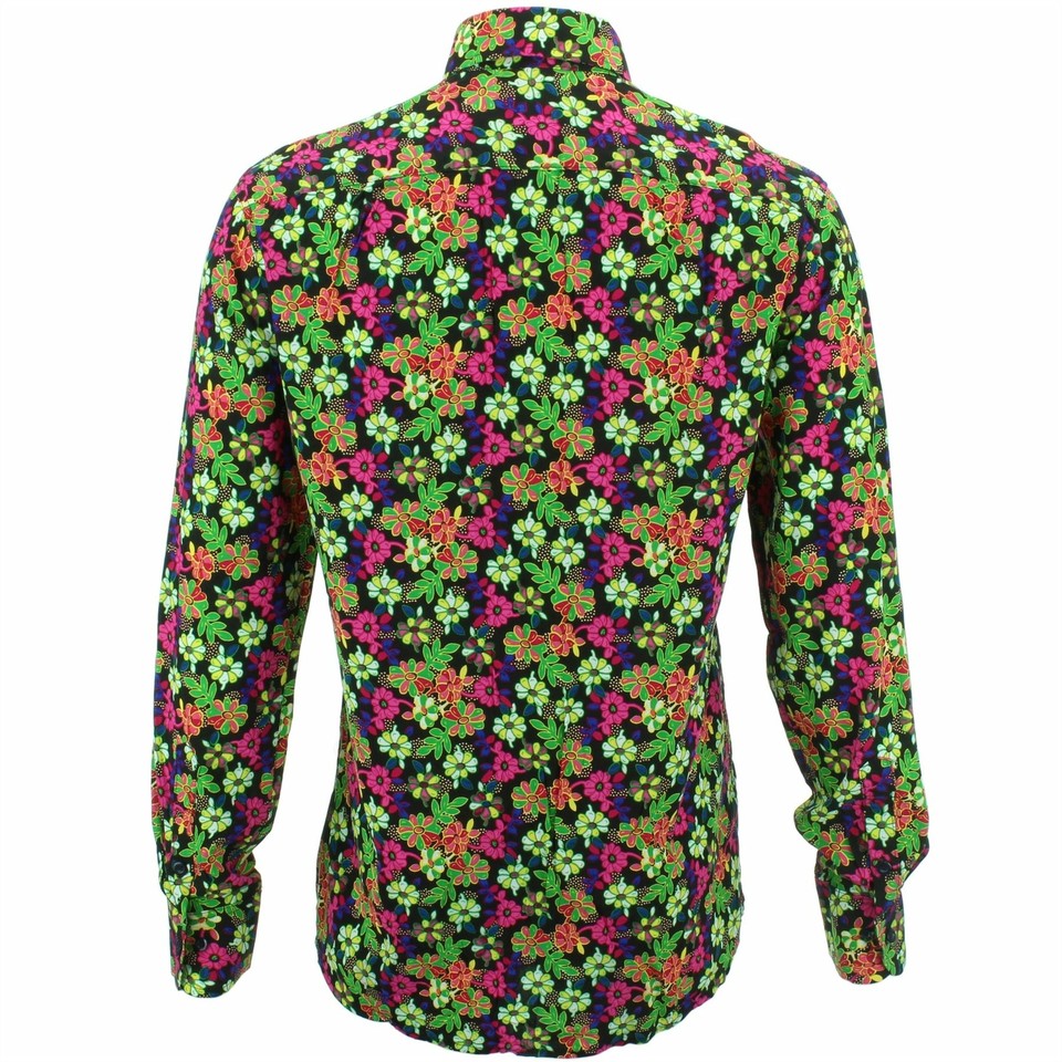 Mens Shirt Loud Originals REGULAR FIT Floral Black Retro Psychedelic ...