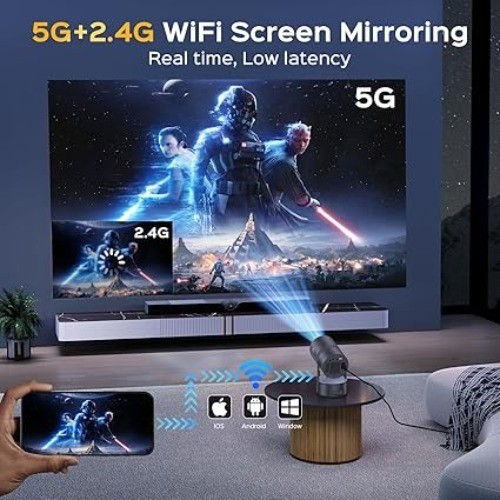 Mini Projector 1080P WiFi Bluetooth Rechargeable Smart 270° Auto ...