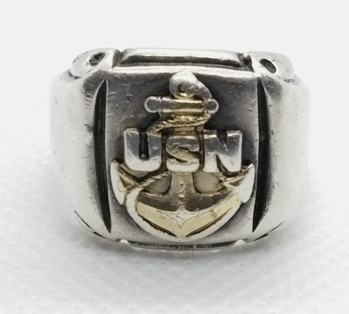 Vtg Men's WWII USN Navy Military Sterling Silver Signet Class Ring Size ...